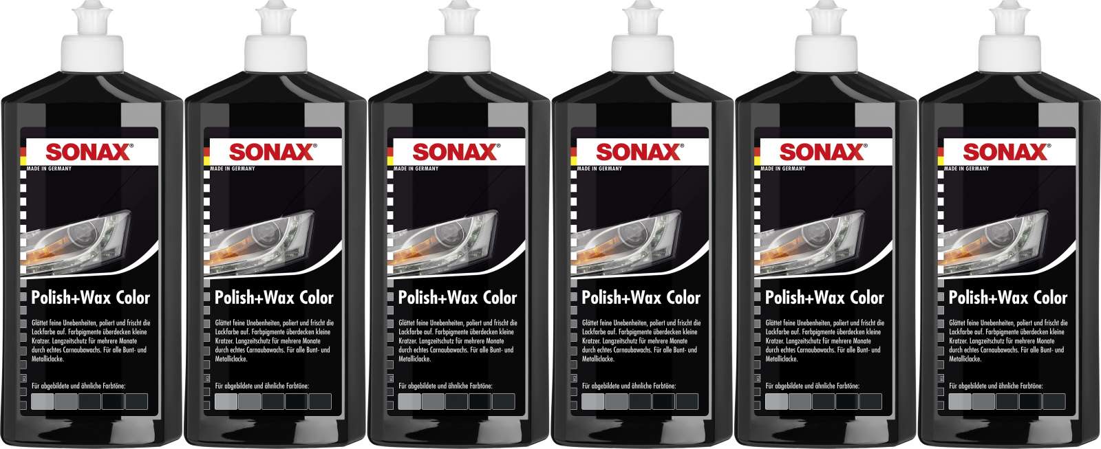 Sonax Polish+Wax Color nero 500 ml set VPE 6 pezzi 02961000